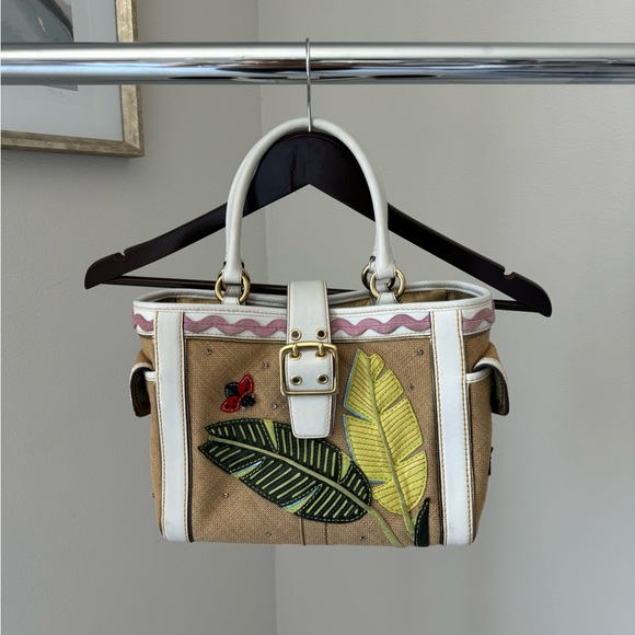 Coach | Bags | Coach Stylish Embroidered Tote Bag White And Tan | Poshmark